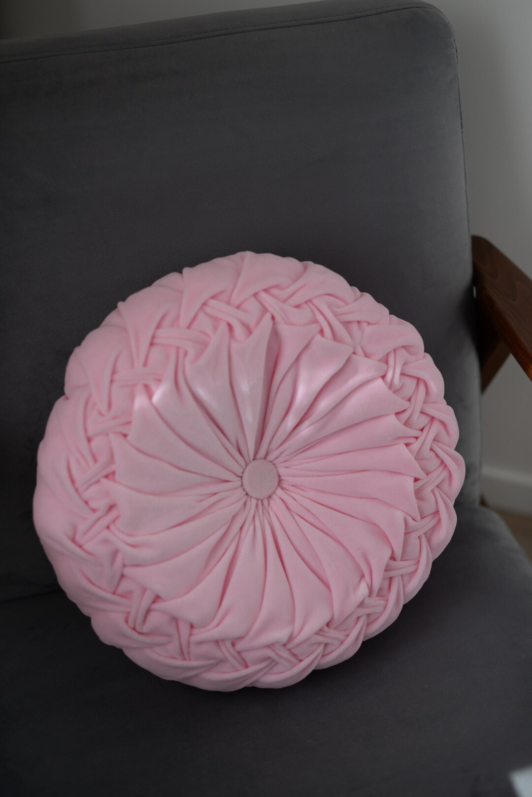 Girl Room Pink Pillow Interior Soft Velvet Round Pillow - Etsy