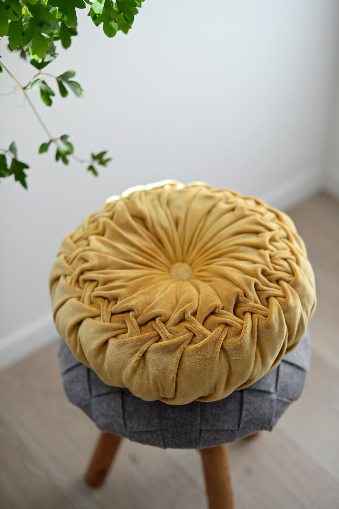 Yellow Round Pillow for Spring Inspiration, Mustard Throw Circle Pillow ...