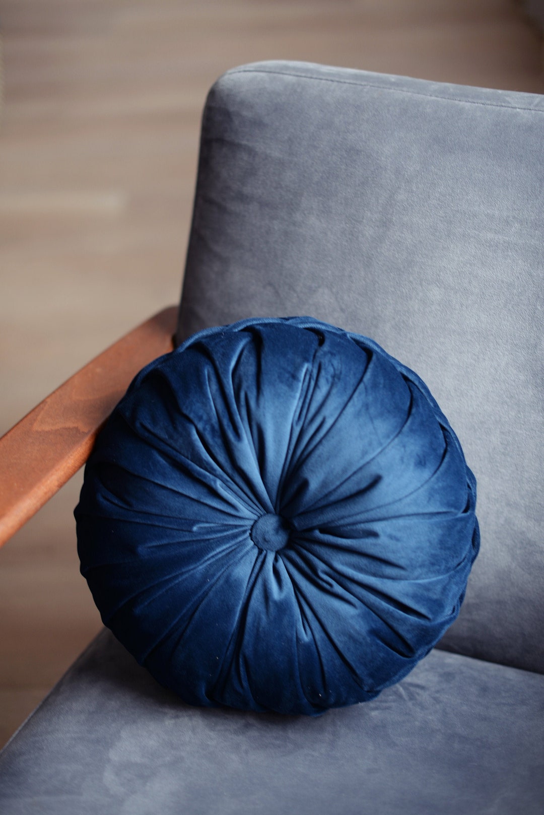 Luxury & Cozy Royal Blue Round Pillow, Handmade Velvet Cushion With ...
