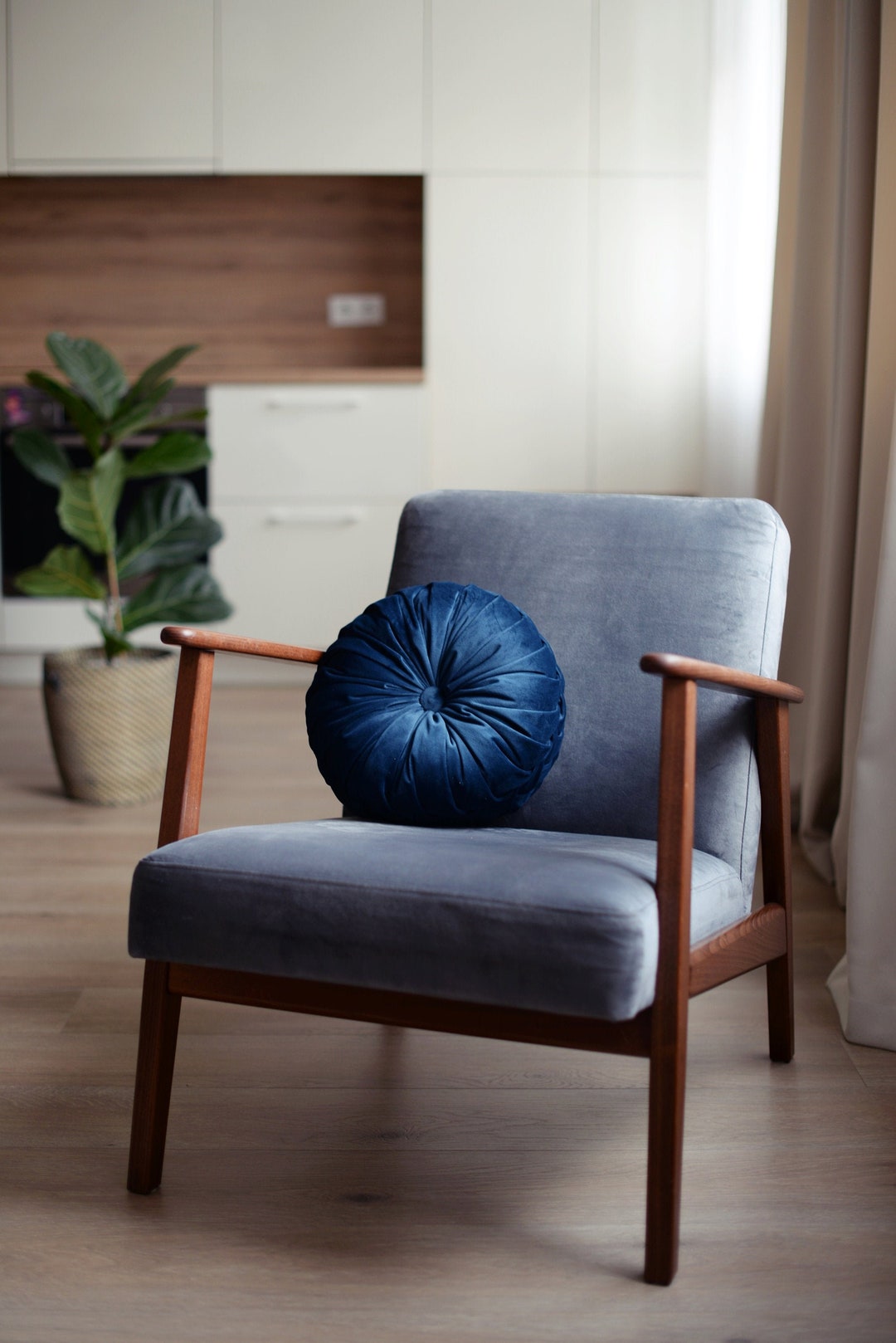 Luxury & Cozy Royal Blue Round Pillow, Handmade Velvet Cushion With ...