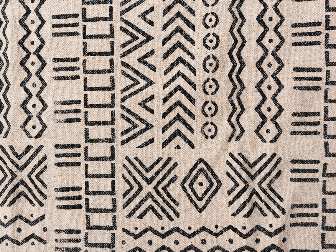 Mud Cloth Inspired Printed Carpet Black White Cotton Dhurrie | Etsy