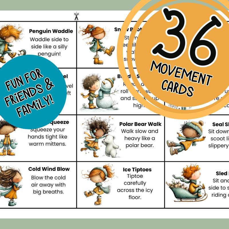 Winter Movement Cards – 36 Printable Gross Motor Activities (digital ...