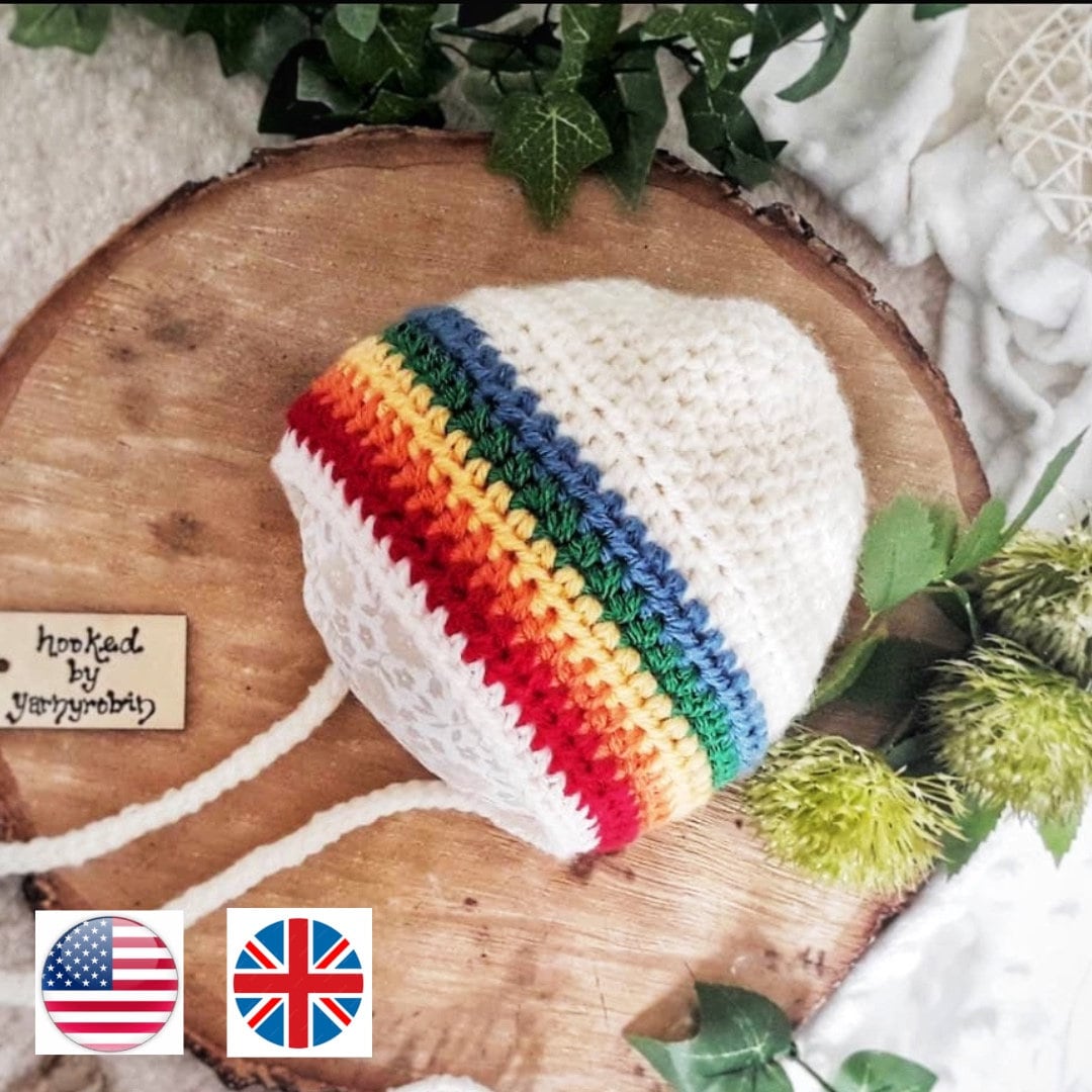 Rainbow Striped Baby Bonnet Crochet Pattern (PDF Download) - Etsy