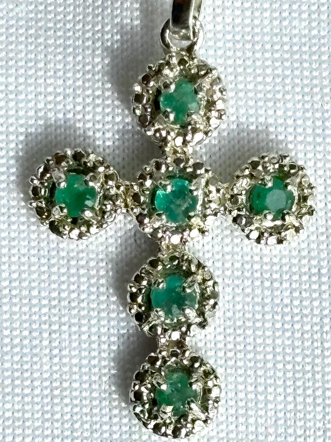 Colombian Emerald Cross Pendant: Art Deco 925 Silver, Natural Gemstone ...