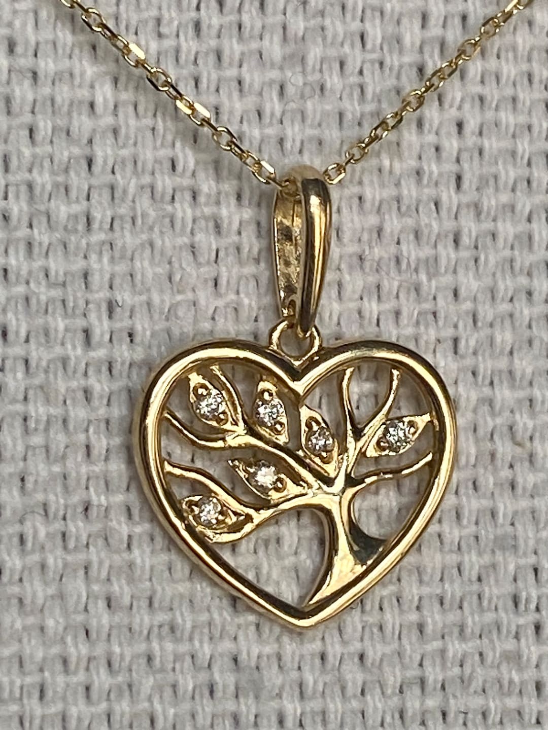 14K Solid Gold Tree of Life Heart Genuine Diamond Pendant ,6 Stones , 0 ...