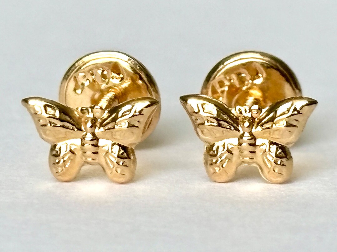 18k Solid Real Gold Earrings: Butterfly Earrings • Screw Back - Etsy