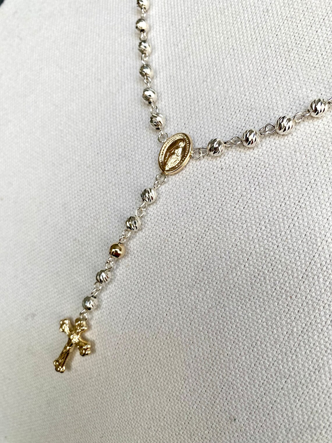 Silver 925 Rosary Necklace: Diamond Cut Balls, 10k Gold Laminated - Etsy