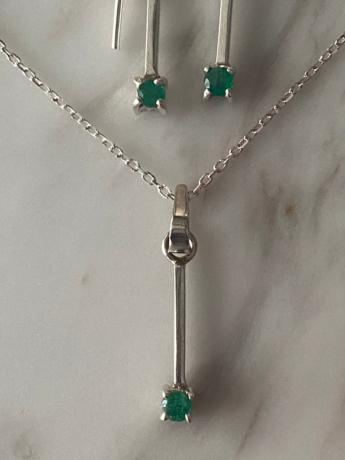 Genuine Colombian Set Emerald Pendant Necklace and - Etsy
