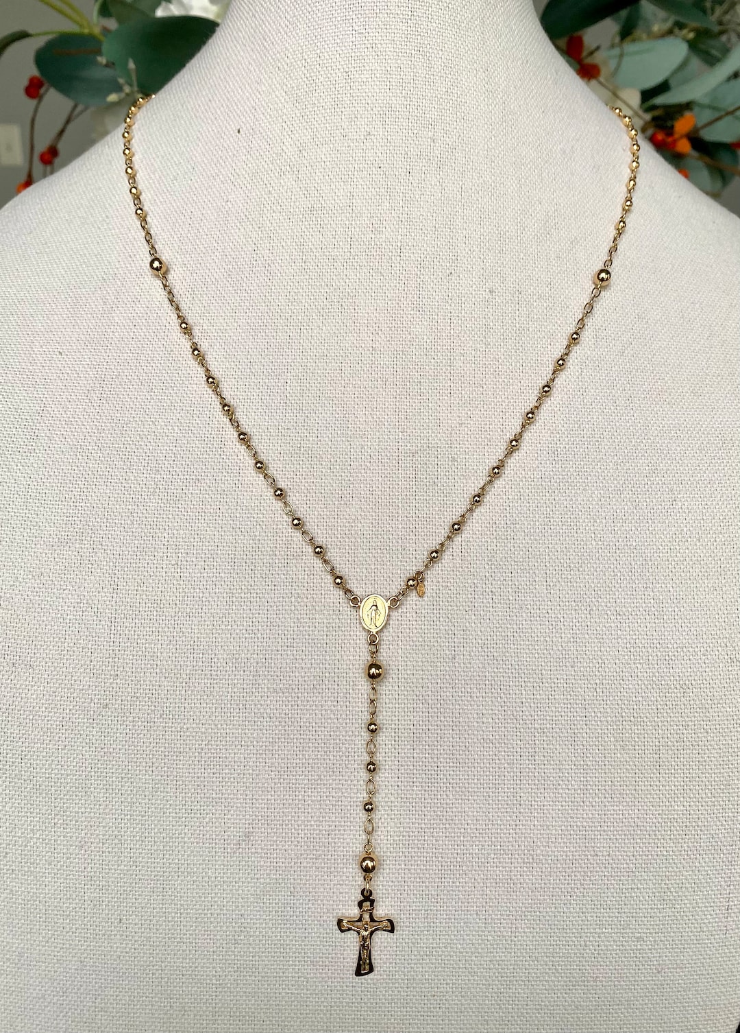 18k Solid Gold Rosary Necklace 24 Inches , 11 Grams Weight - Etsy