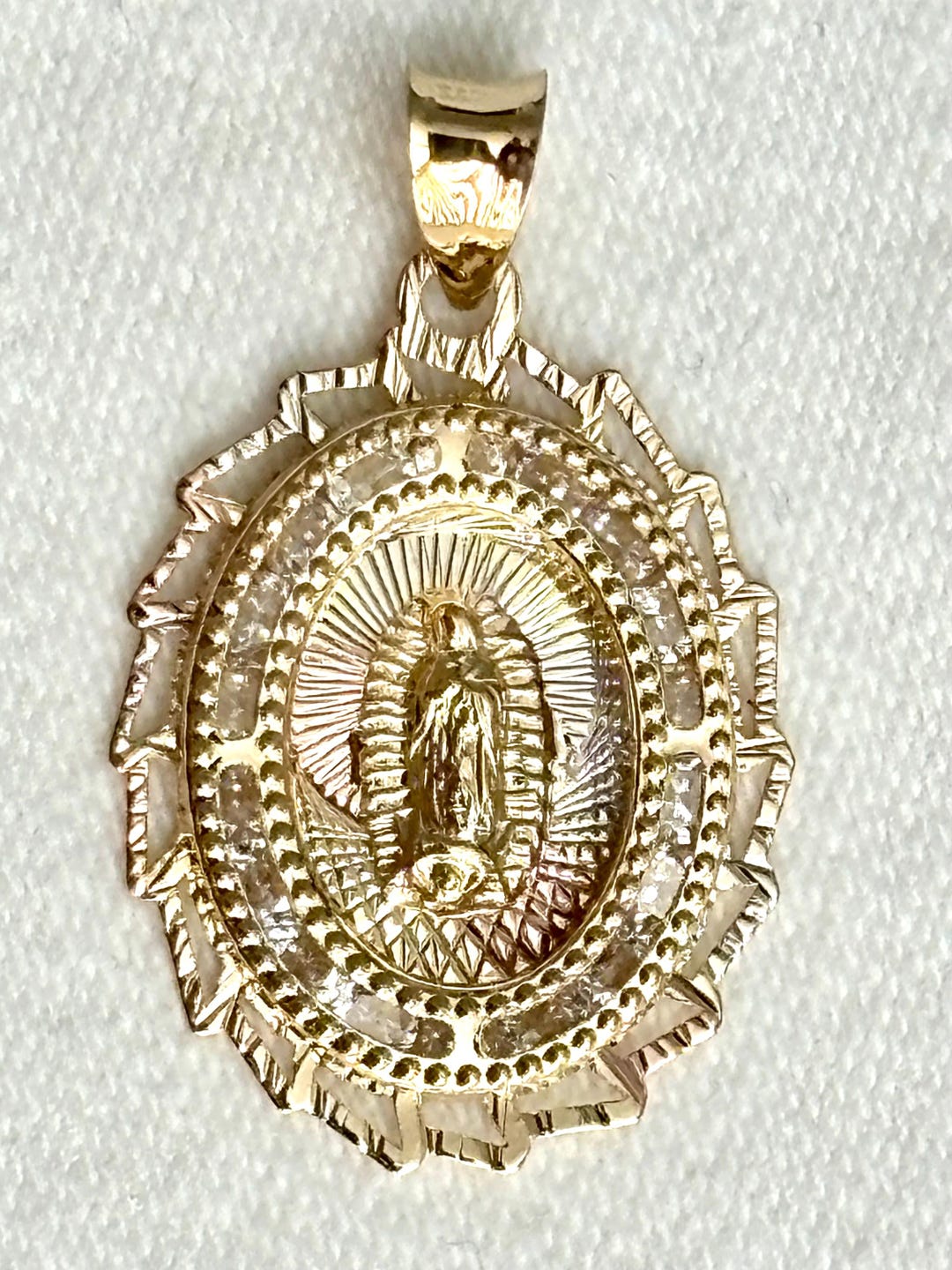 14K Solid Virgen De Guadalupe Diamond Cut Oval Sharp, Cubic Zirconia ...