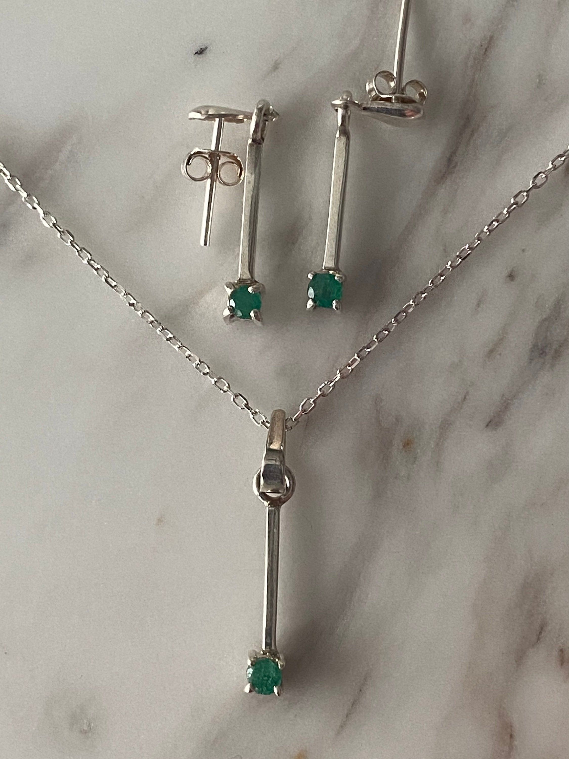 Genuine Colombian set emerald pendant necklace and | Etsy