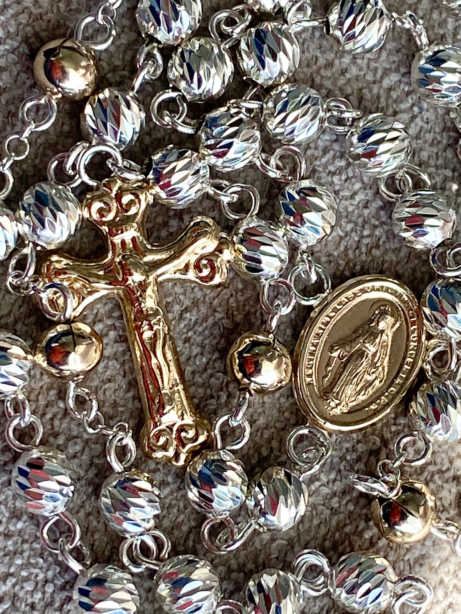 Silver 925 Rosary Necklace: Diamond Cut Balls, 10k Gold Laminated - Etsy