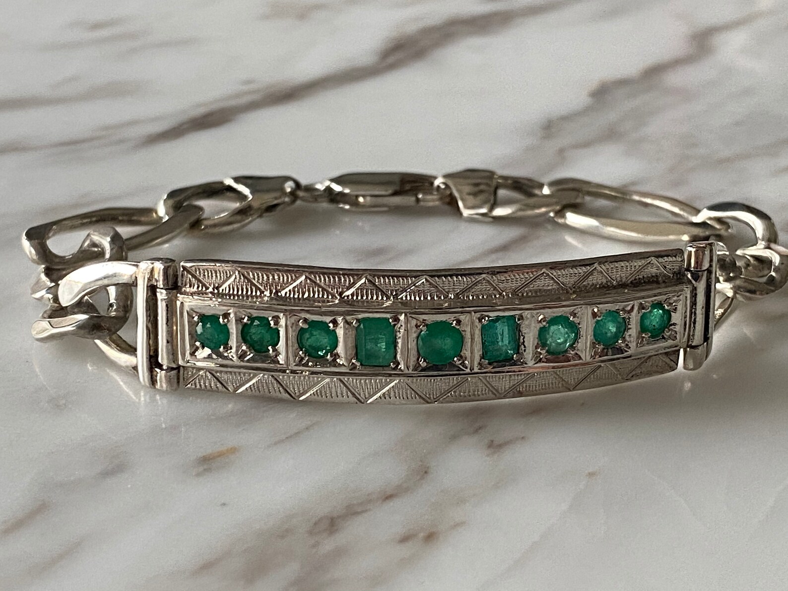 Bracelet homme argent 925 et véritables émeraudes - Etsy France