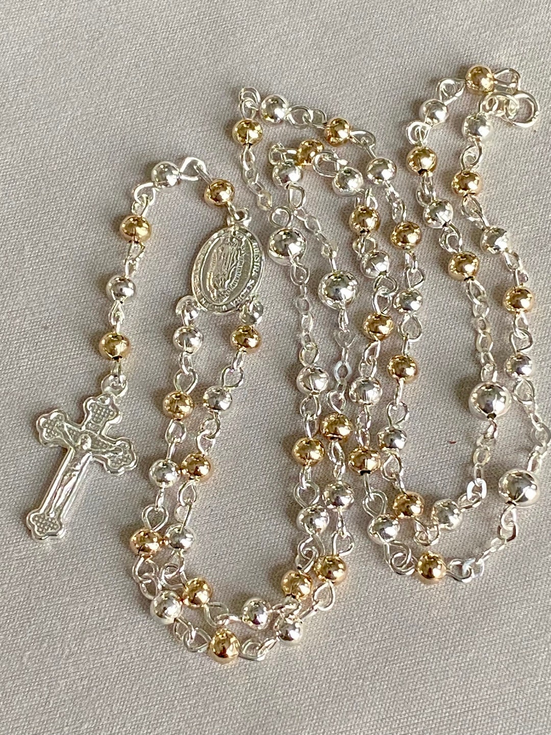 Silver 950 Rosary Necklace 8K Gold Laminated 22 Inches 11 - Etsy