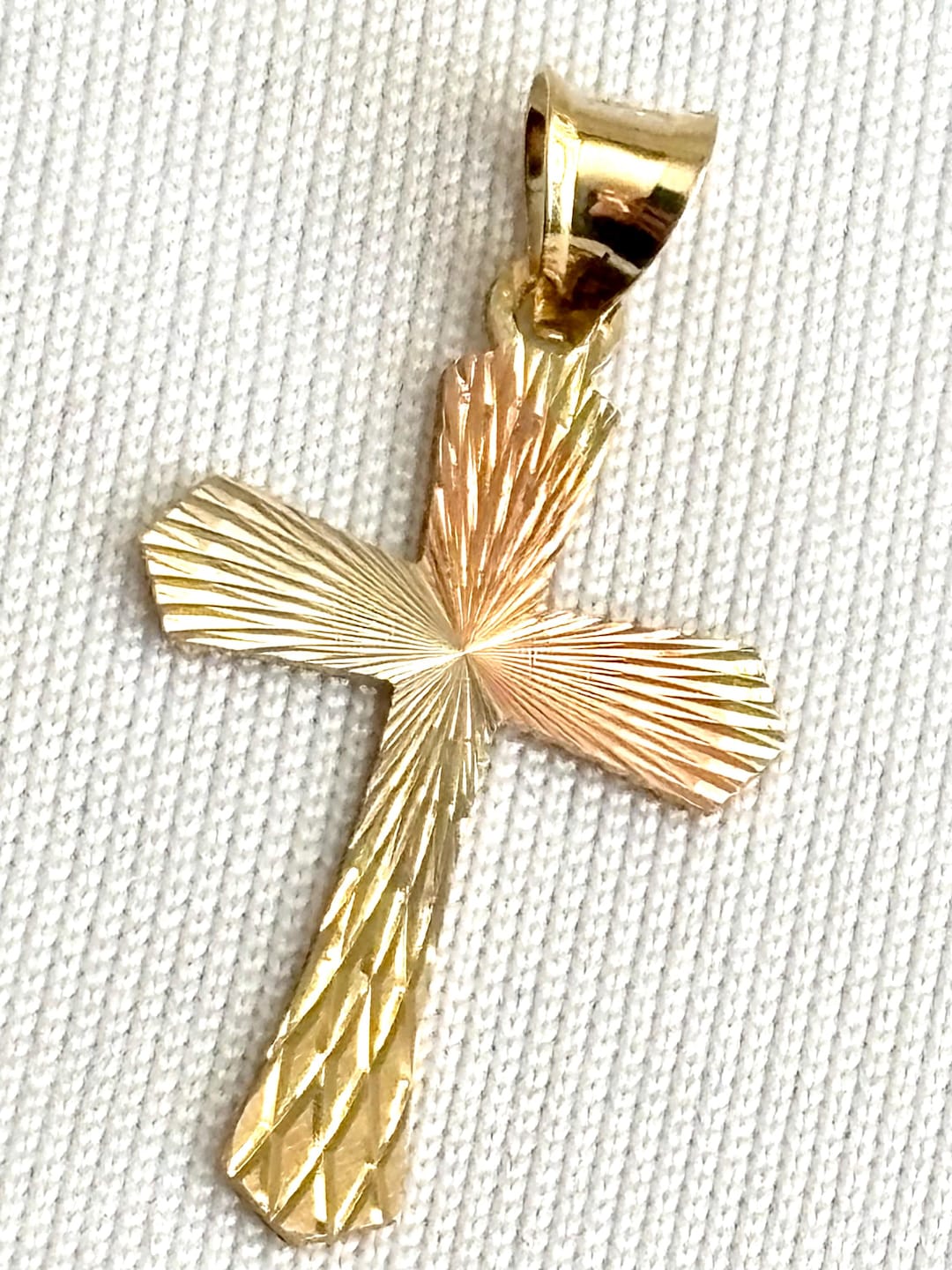14K Yellow Gold Tri Color Cross Pendant , 26 Mm Length - Etsy