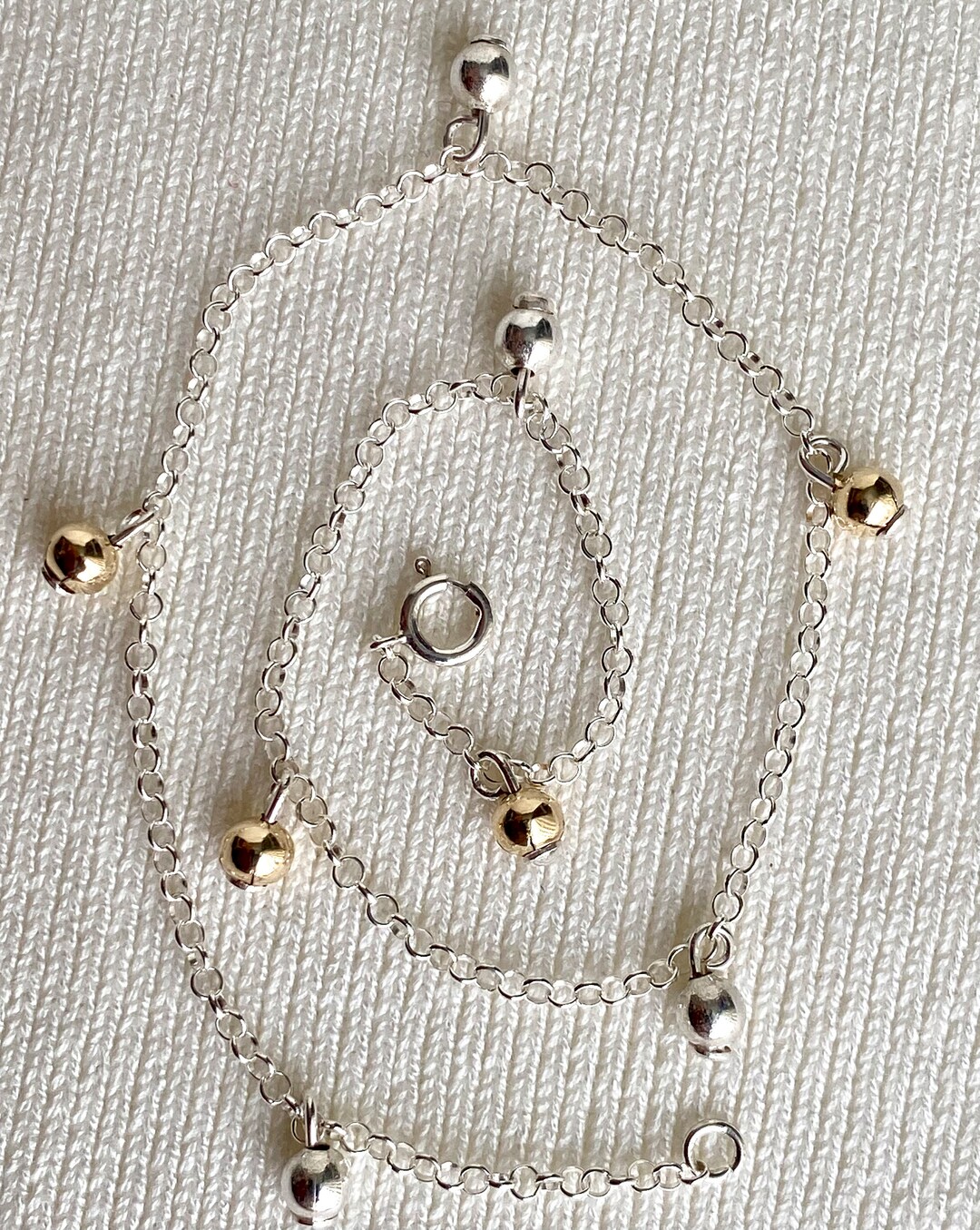 Anklet Silver 925 and 8K Gold Laminated 10 Inches , Handmade , Balls ...