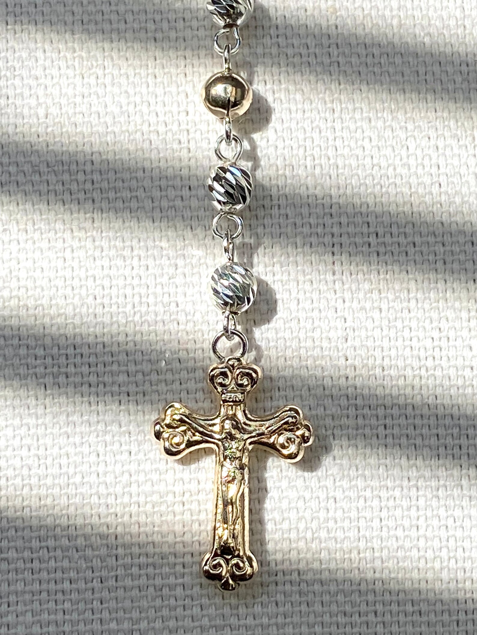 Silver 925 Rosary Necklace: Diamond Cut Balls, 10k Gold Laminated - Etsy