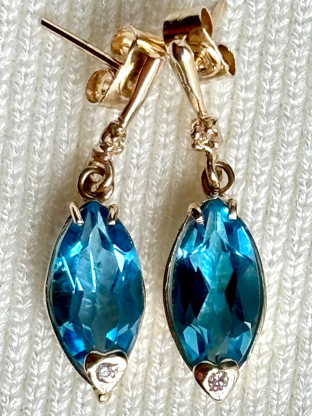 Natural Blue Topaz and Diamonds 18k Solid Real Gold Earrings - Etsy