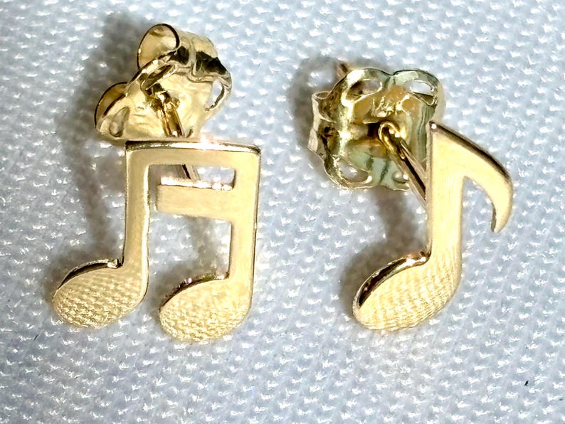 14K Solid Real Gold Earrings Music Note Earrings • Push Back - Etsy