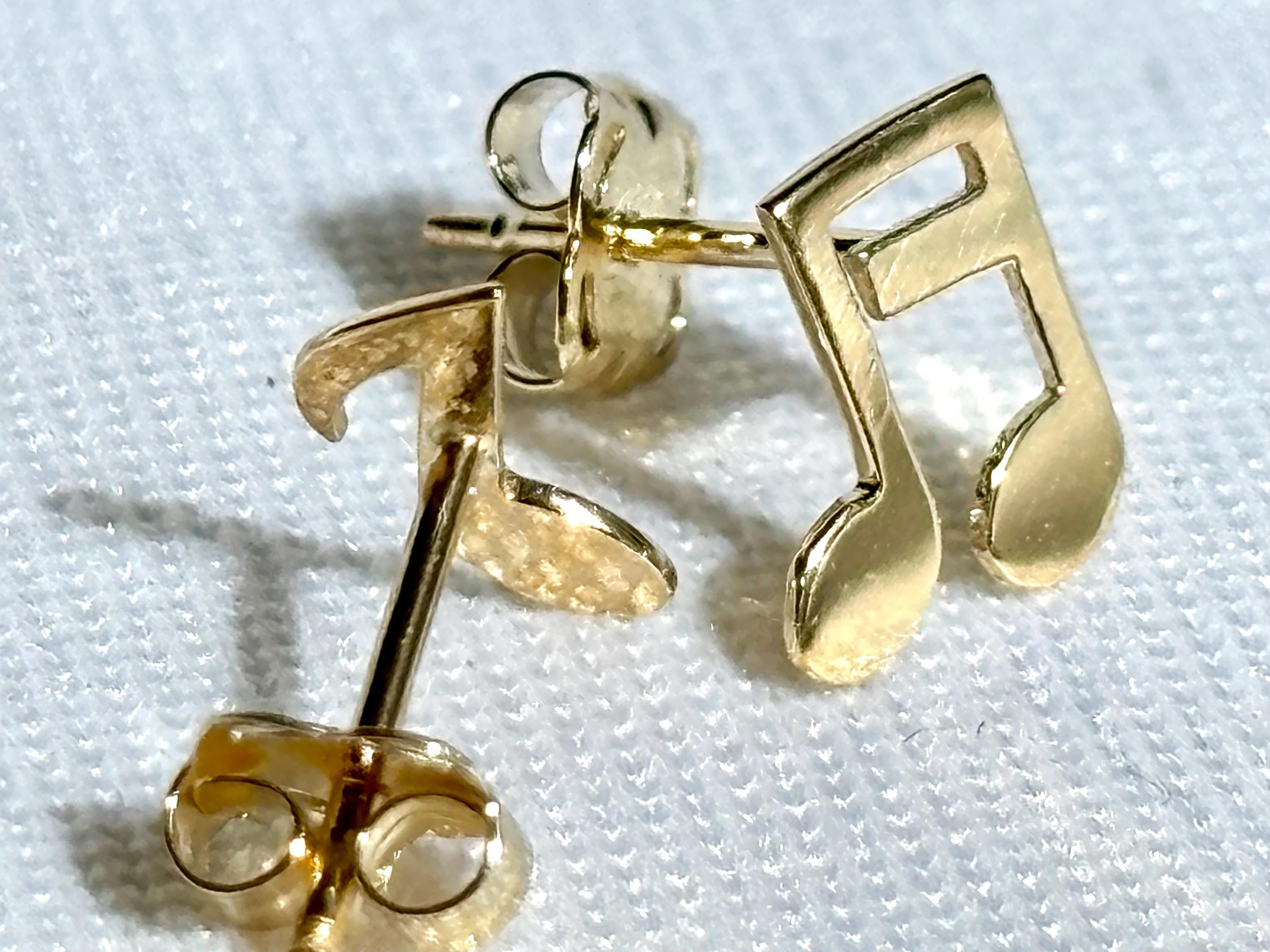 14K Solid Real Gold Earrings Music Note Earrings • Push Back - Etsy