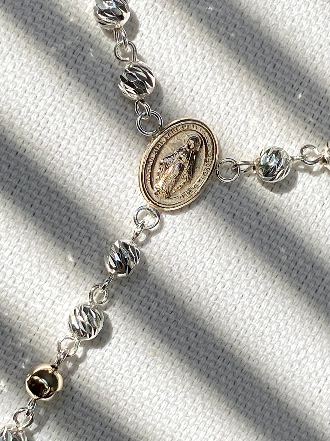 Silver 925 Rosary Necklace: Diamond Cut Balls, 10k Gold Laminated - Etsy