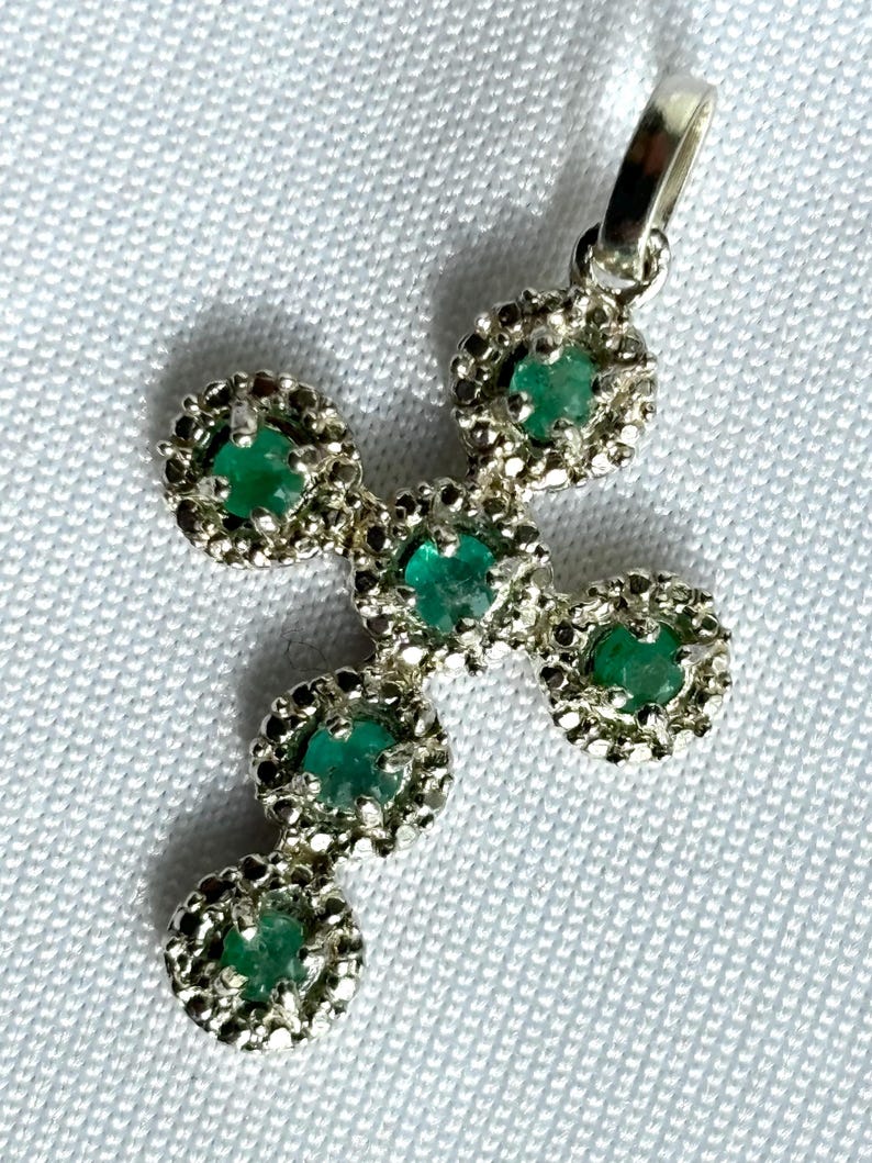 Colombian Emerald Cross Pendant: Art Deco 925 Silver, Natural Gemstone ...