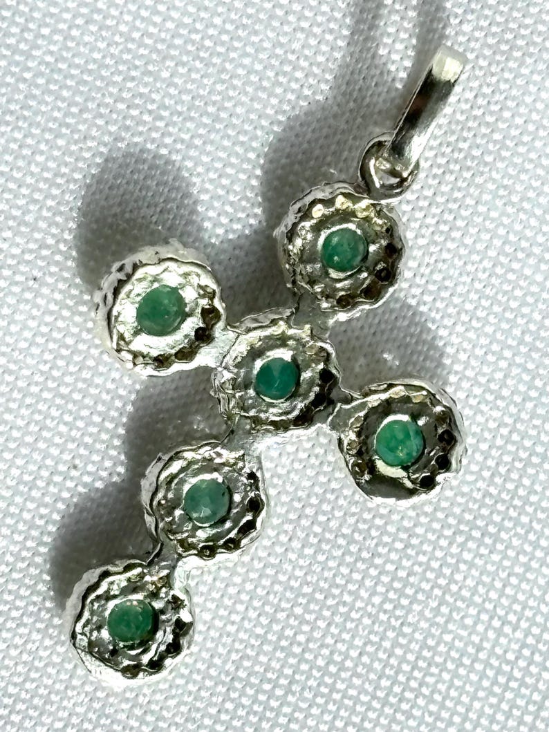 Colombian Emerald Cross Pendant: Art Deco 925 Silver, Natural Gemstone ...