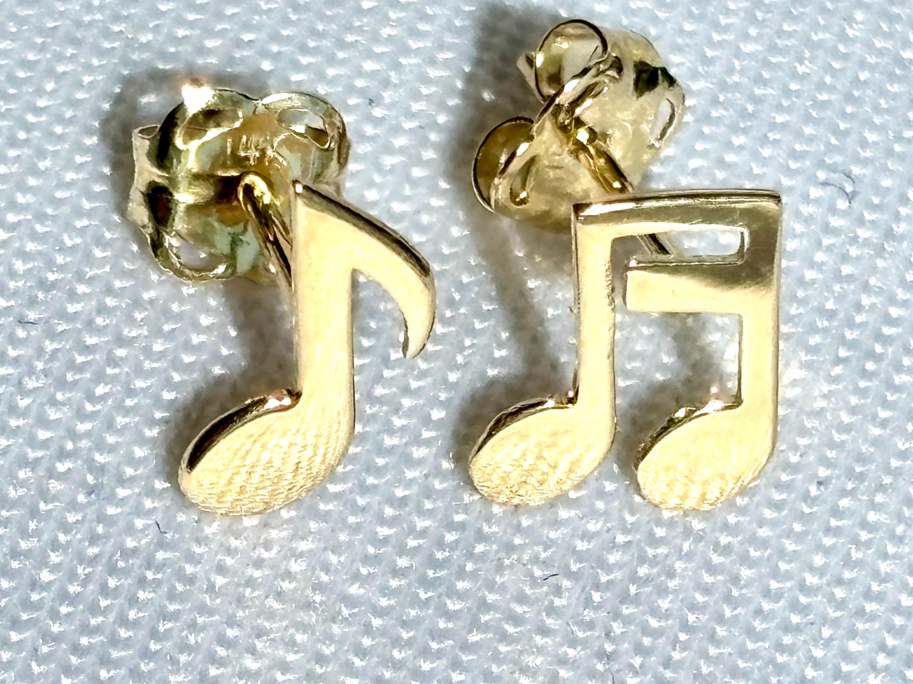14K Solid Real Gold Earrings Music Note Earrings • Push Back - Etsy