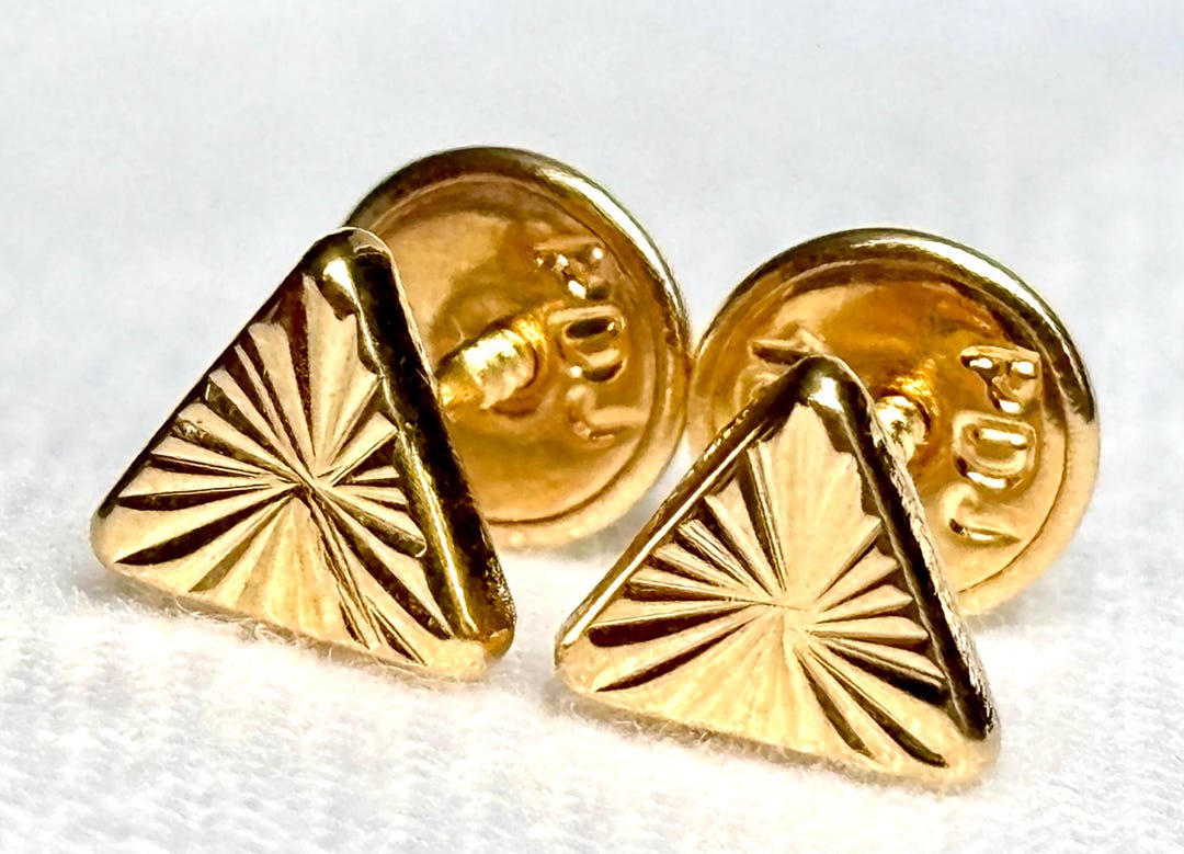 18k Solid Real Gold Earrings: Triangle Shape Earrings • Screw Back - Etsy