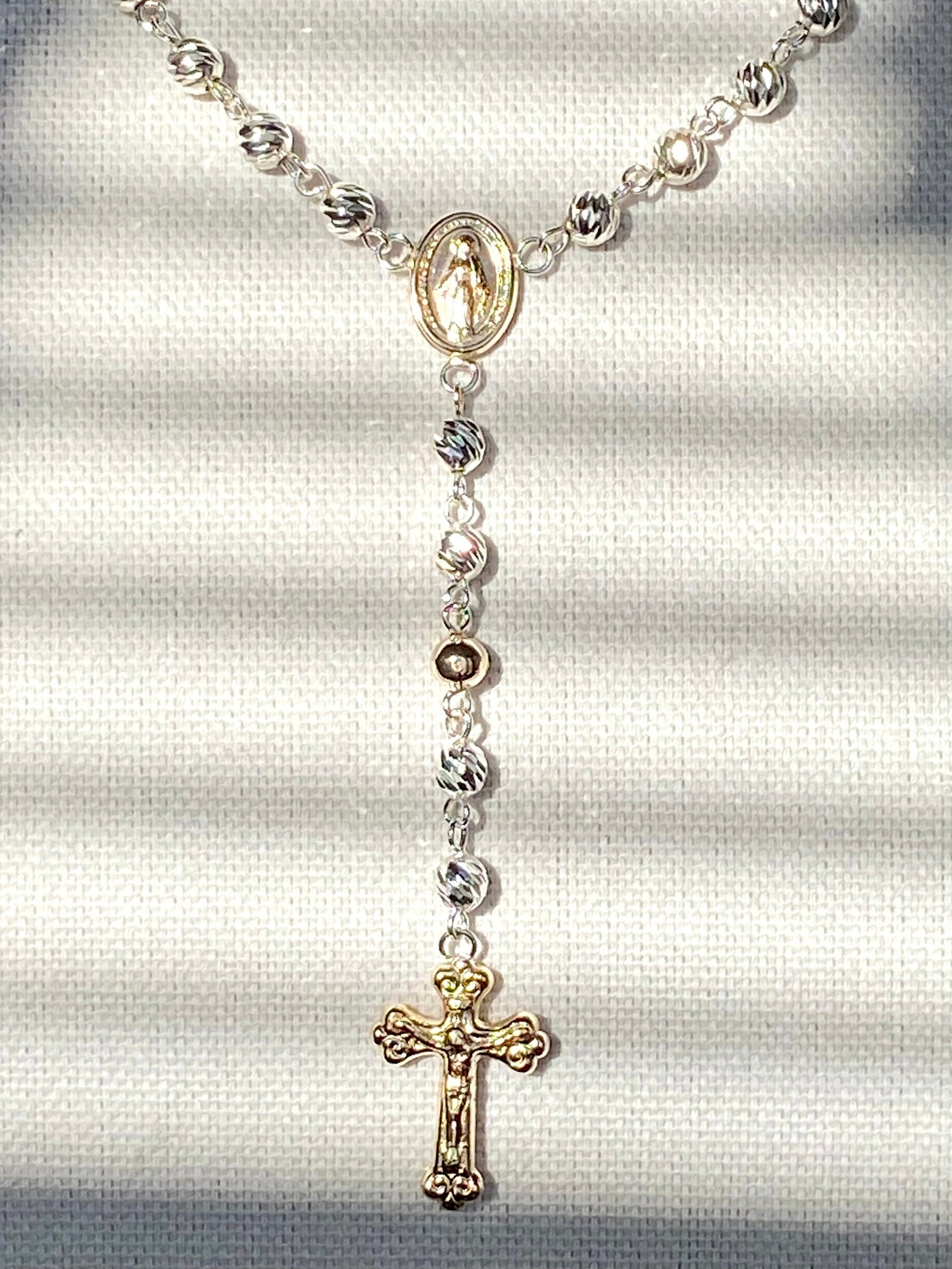 Silver 925 Rosary Necklace: Diamond Cut Balls, 10k Gold Laminated - Etsy