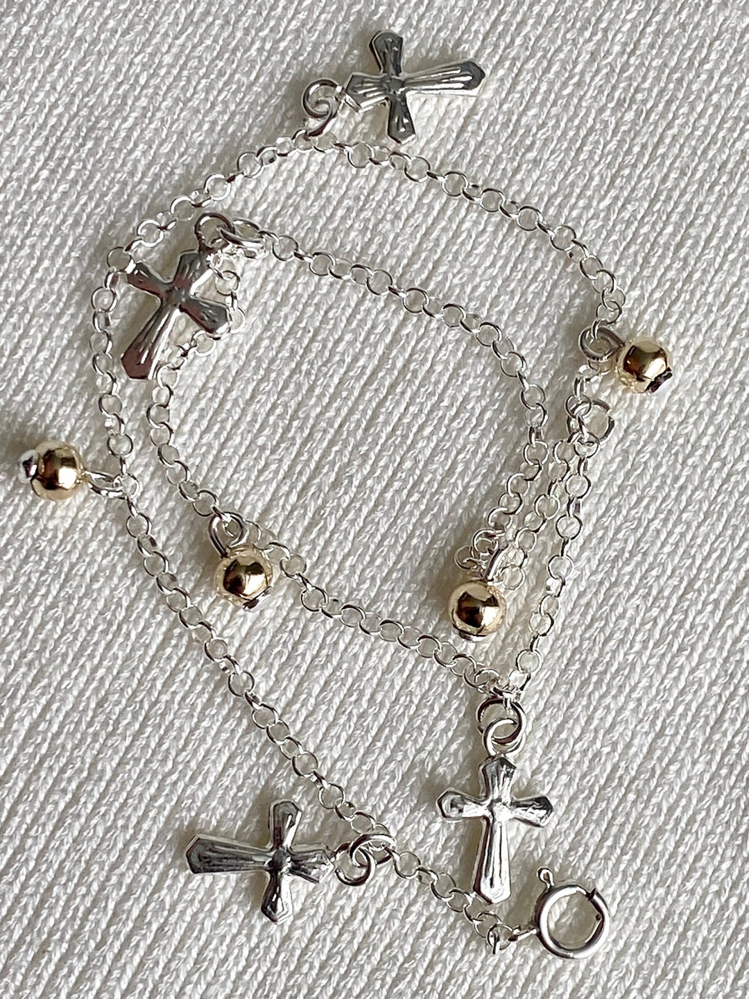 Anklet Silver 925 and 8K Gold Laminated 10 Inches , Handmade , Cross Anklet - Etsy