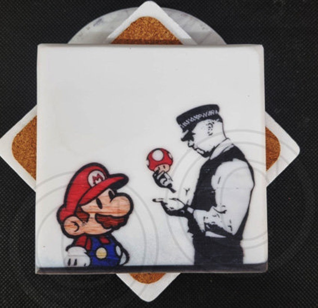 BANKSY Mario Policeman Street Art Marble Coaster Natural - Etsy