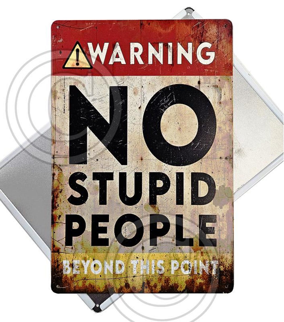 No Stupid People Sign | Vintage Style Warning Sign, Man Cave Funny Shed ...