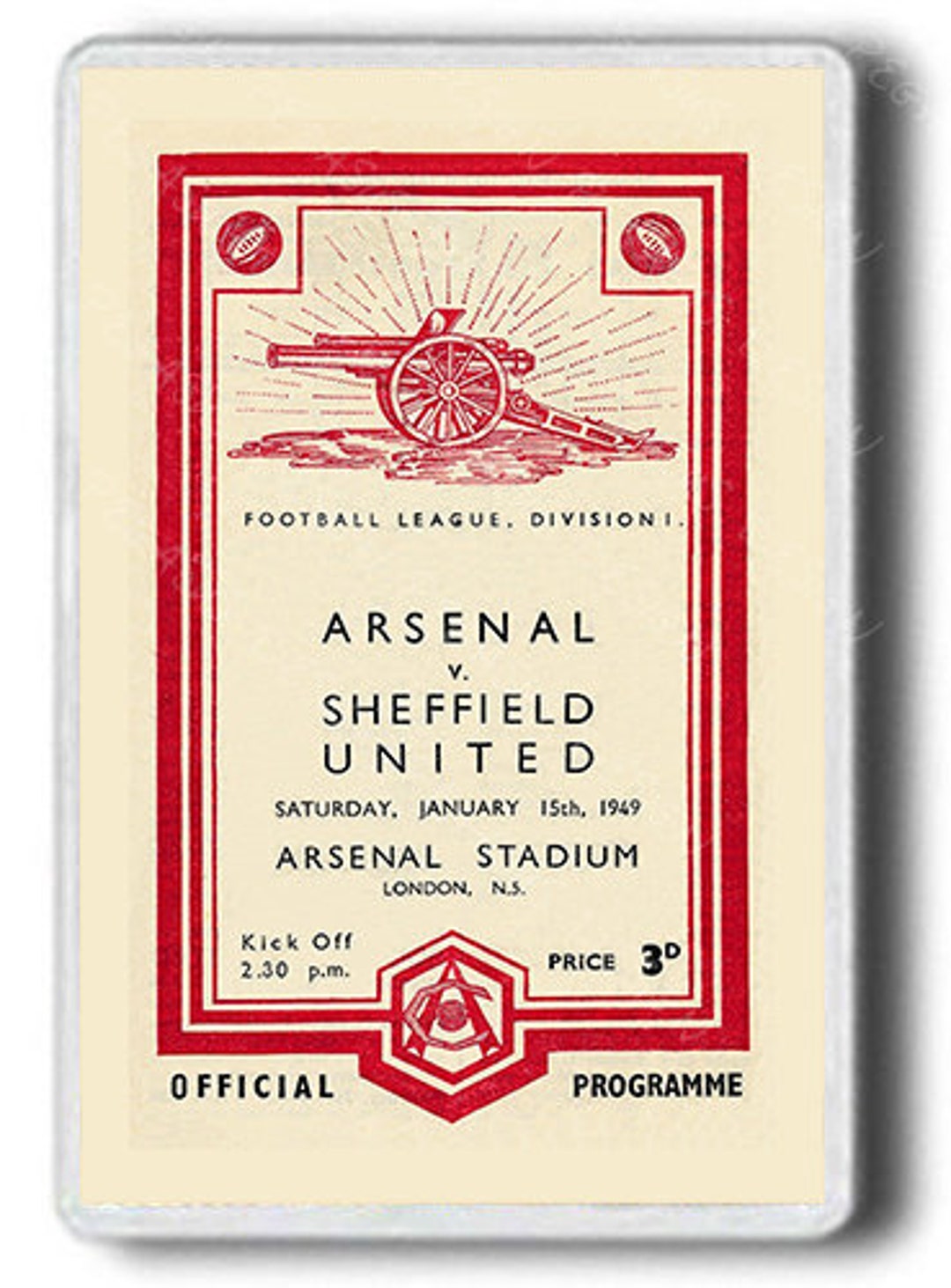 Vintage Football Programme Fridge Magnets, Arsenal, Aston Villa ...