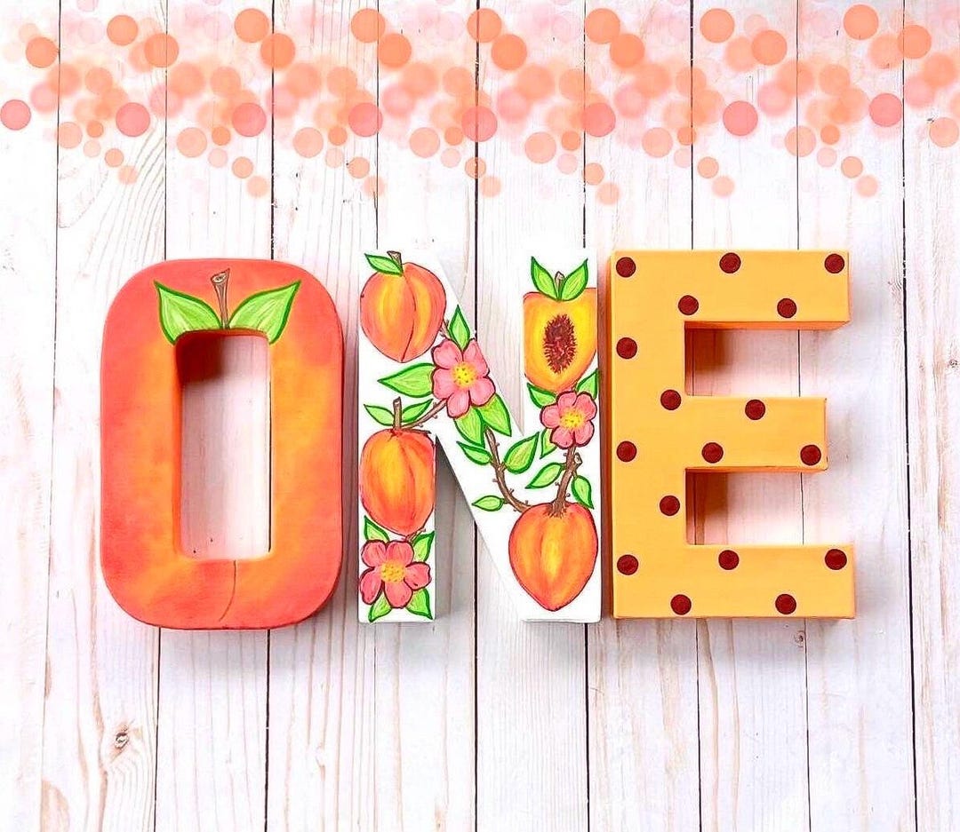 ONE Sweet Peach Birthday Letters: Hand-painted Nursery Decor, Sweet as ...