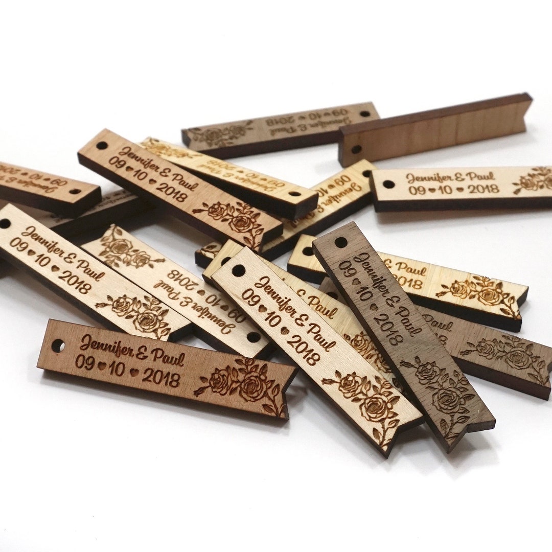 Custom Floral Design Banner Flag Wood Tags 2 X 0.4 Inch Wooden Favour ...