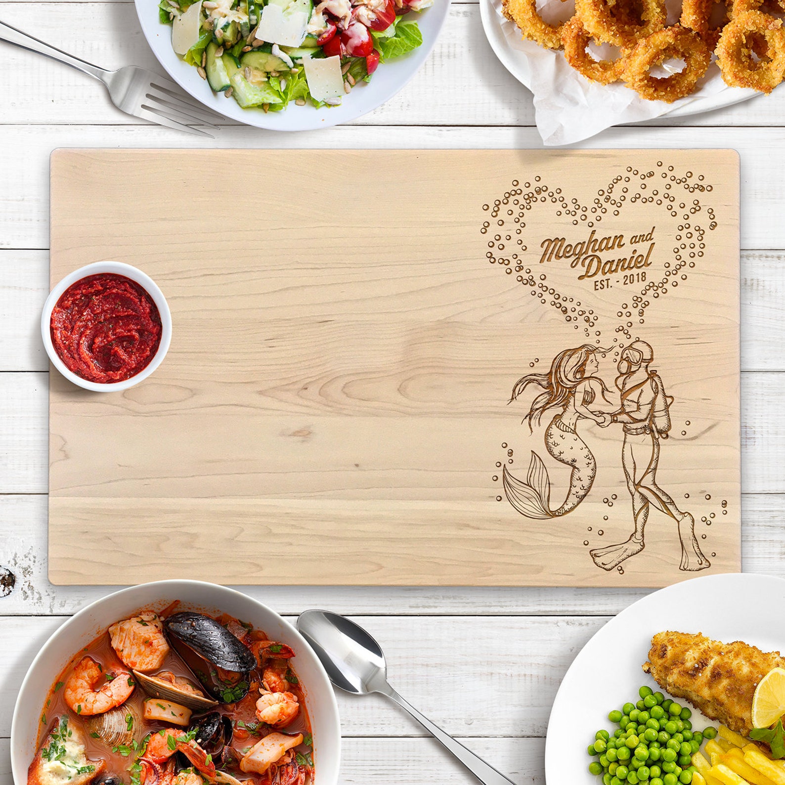 Custom Cutting Board Mermaid & Scuba Diver Laser Engraved | Etsy