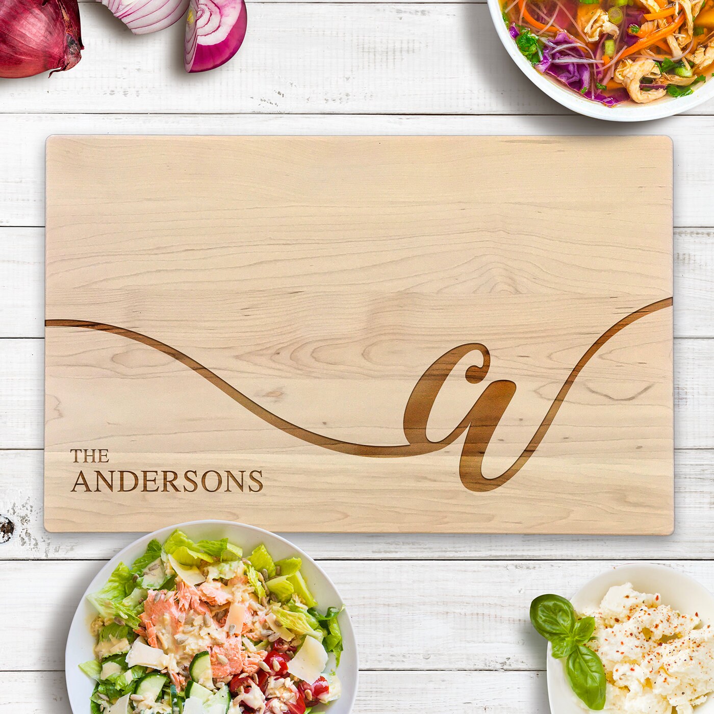 Custom Family Initial and Name Maple Cutting Board Script - Etsy