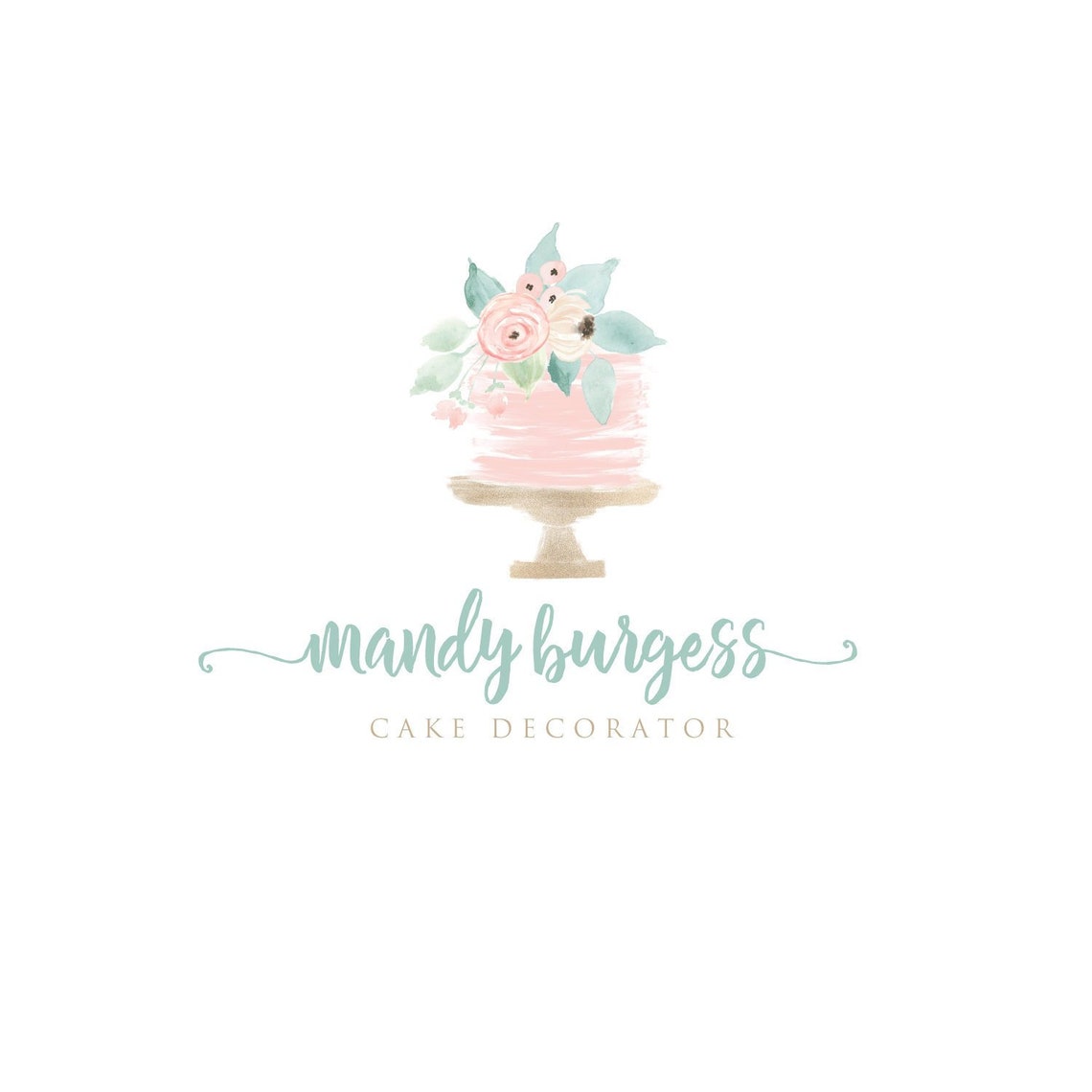 Pink Cake Logo Hand Drawn Bakery Logos Cake Stand Logo | Etsy
