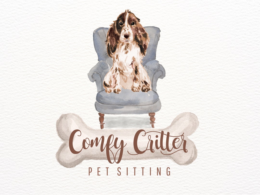 Cocker Spaniel Logo, Dog Bone Logo Design, Blue Vintage Pet Logo, Dog ...