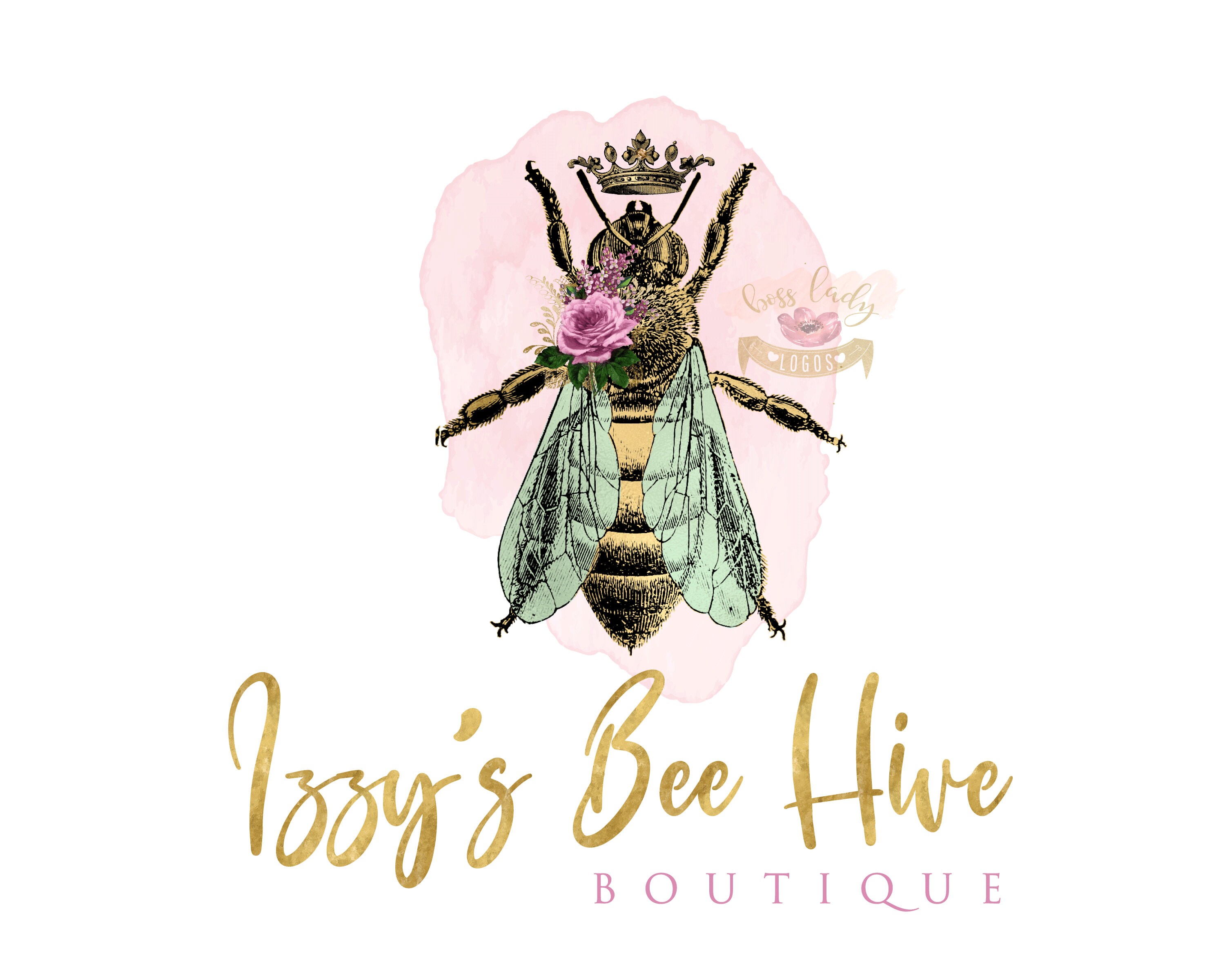 Bee Logo Queen Bee Vintage Bee Logo Design Rustic Bee Pink | Etsy