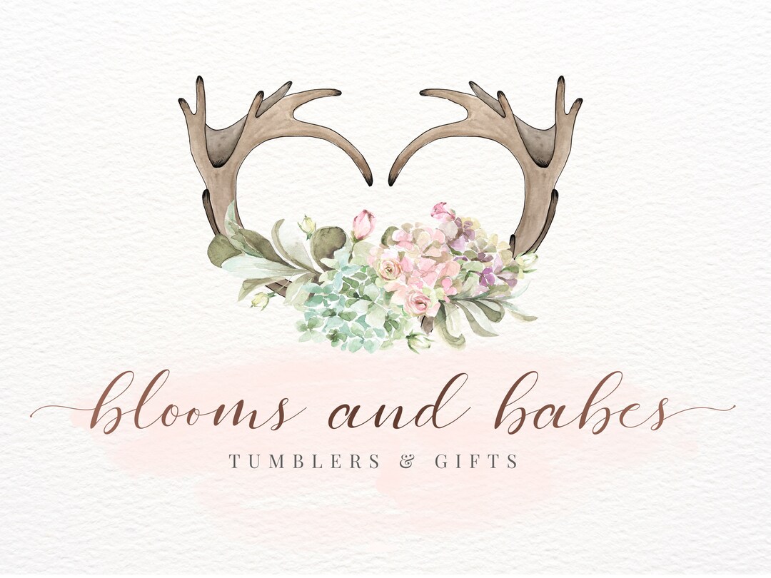 Heart Shaped Anlters, Logo Design, Boho Logo, Rustic Logos, Watercolor ...