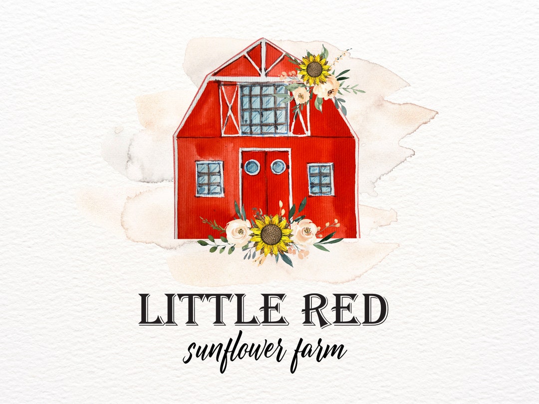 Red Watercolor Barn Logo, Sunflowers, Custom Farm Logo, Boutique Logo ...