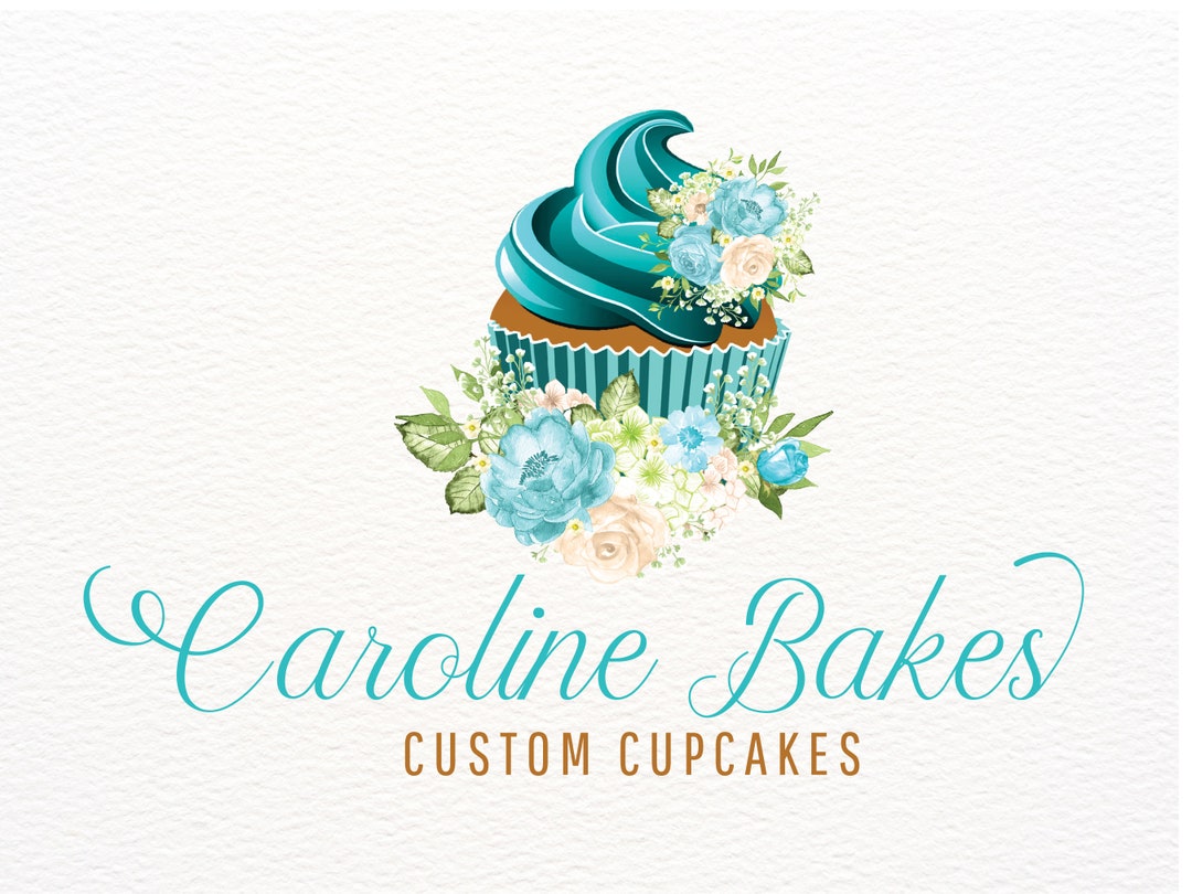 Cupcake Logo, Branding, Blue Icing, Custom Logo, Bakery Logo Design ...