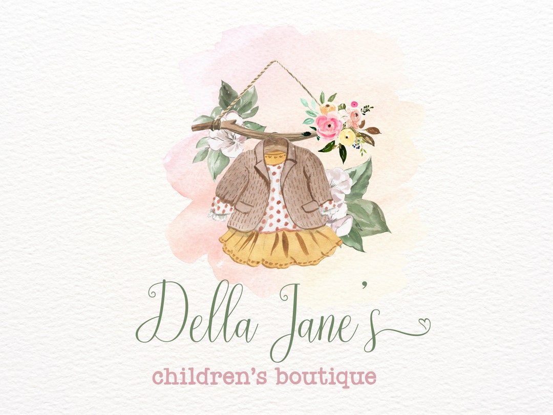 Children's Boutique Logo Little Girl Boho Branding Hanger With Florals ...