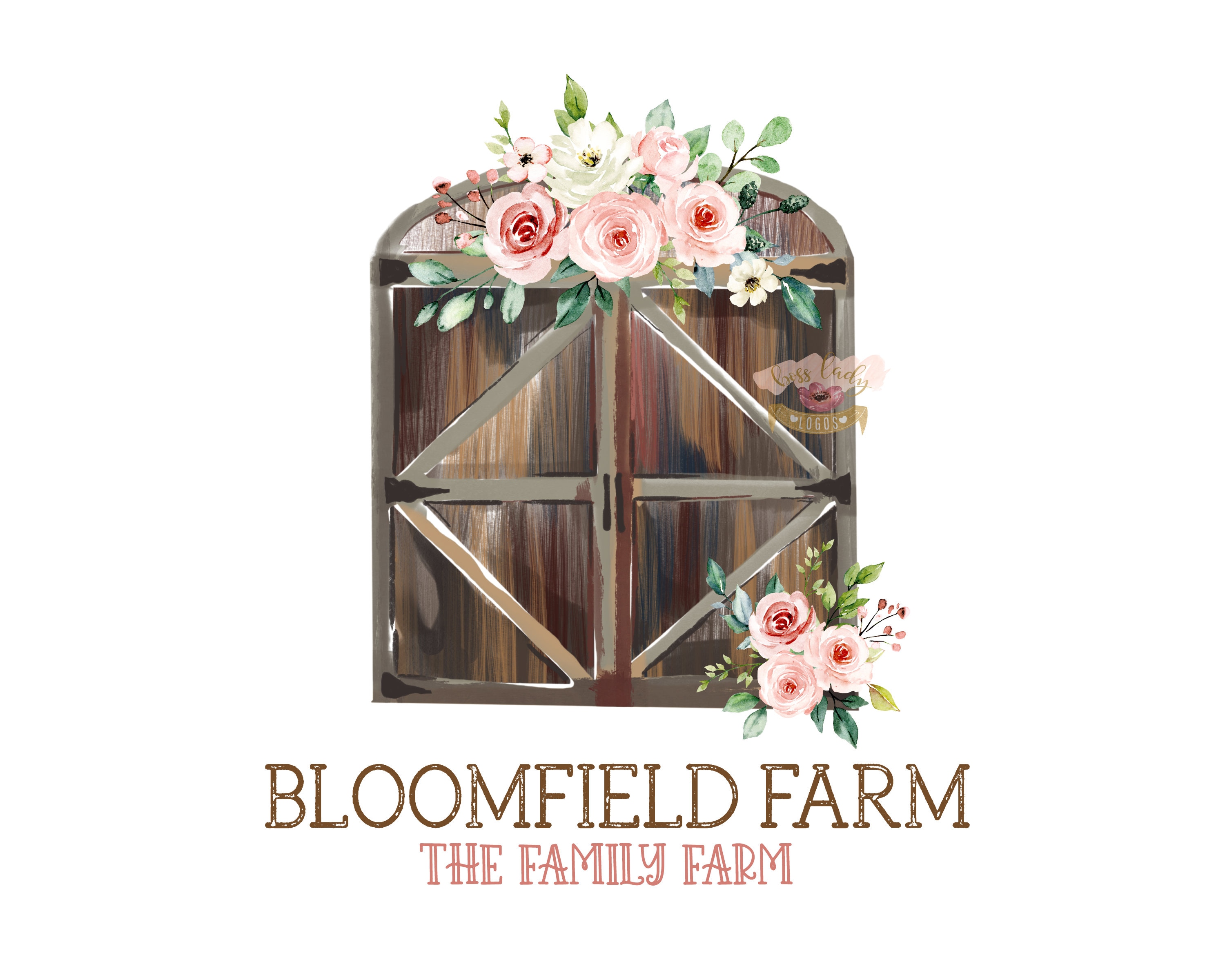 Barn Door Logo Barn Logo Farm Logo Watercolor Pink Flowers | Etsy