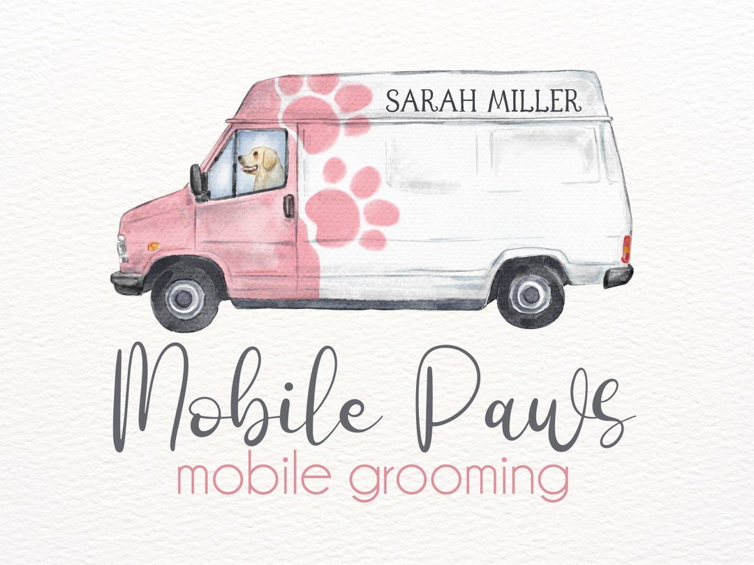 Mobile Grooming Van Logo, Modern Groomer Logo, Dog Paws, Custom Dog ...