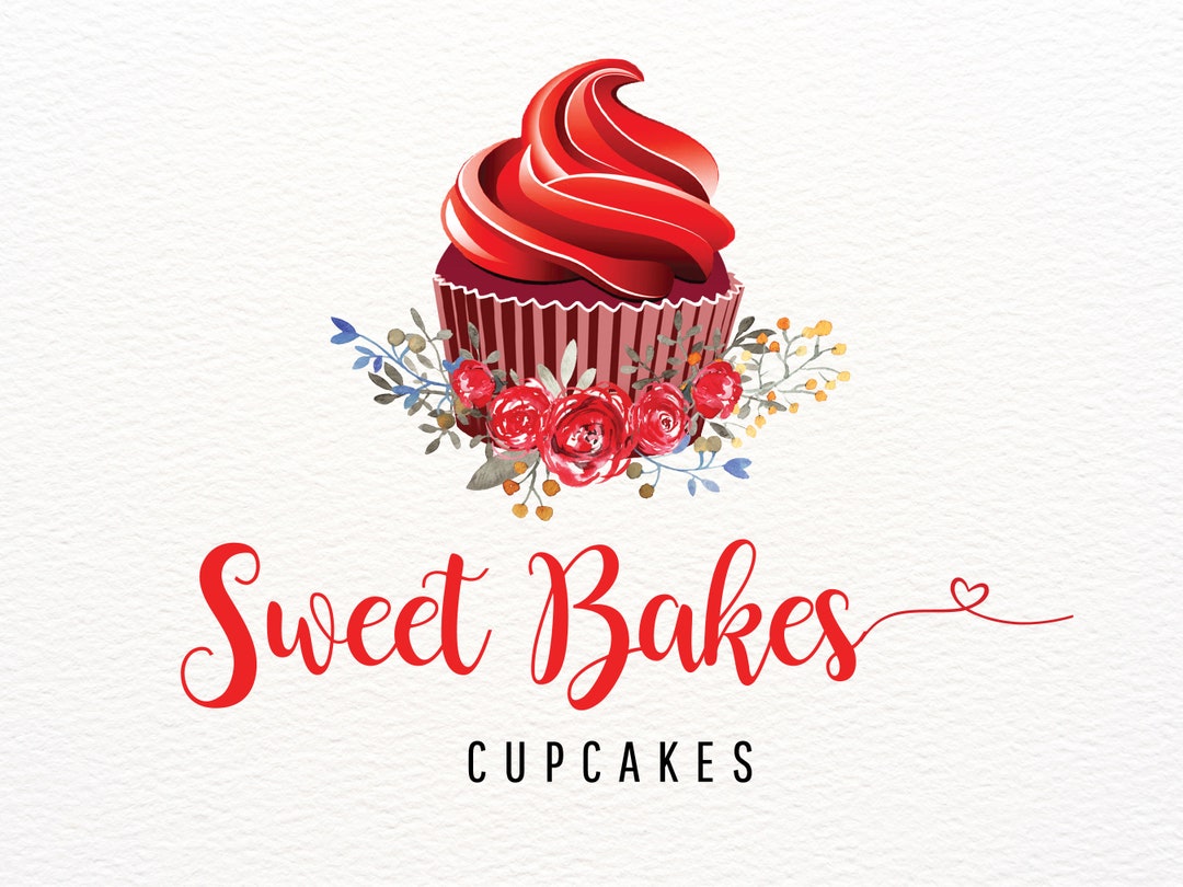 Logo Design Cupcake Red Branding Kit, Premade Red Floral Bakery Logo ...