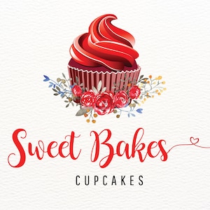 Logo Design Cupcake Red Branding Kit, Premade Red Floral Bakery Logo ...
