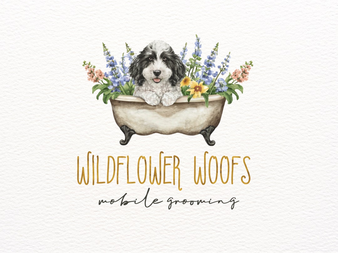 Custom Pet Logo, Labradoodle Logo, Dog in Bathtub, Goldendoodle, Mobile ...
